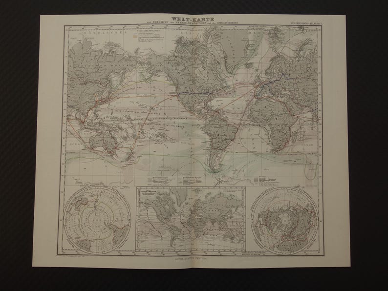 WORLD MAP Antique Worldmap Beautiful Original 1880 Transport World Maps ...