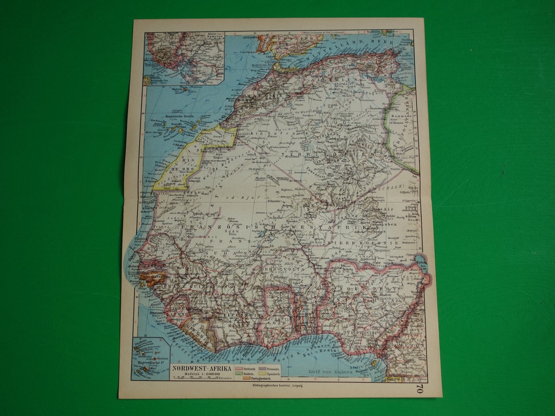 Old Map of West Africa Original 1928 Vintage Print Greater Maghreb ...