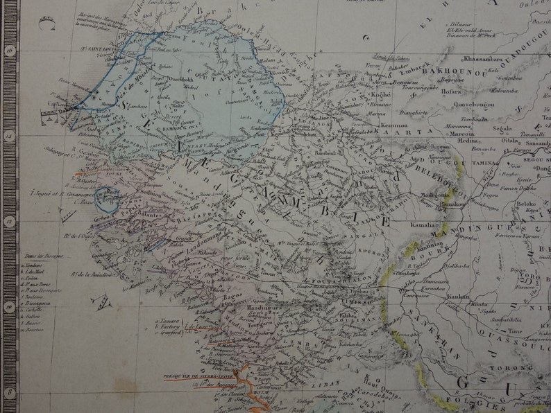 Map of Africa LARGE 1876 Antique Print Western Africa Sahara Guinea Big ...
