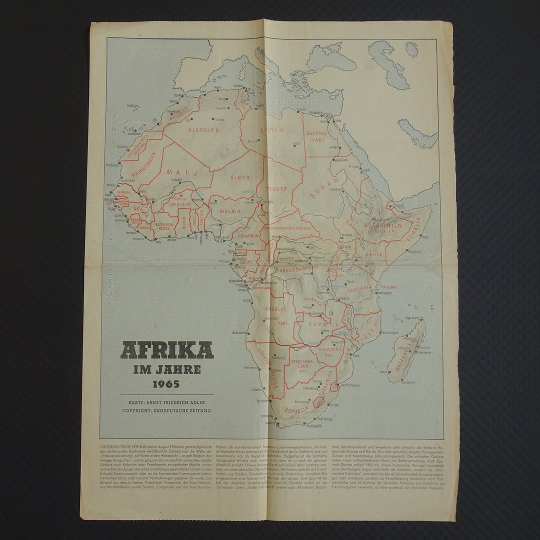 1965 AFRICA Old Map of Africa LARGE Map Poster About African Continent ...