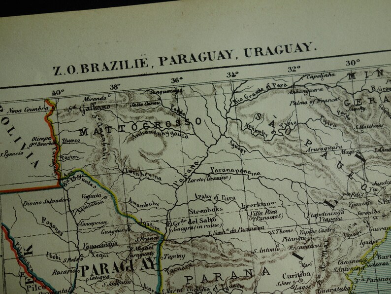 BRAZIL Old Map of Brazil 1882 Original Antique Dutch Print | Etsy