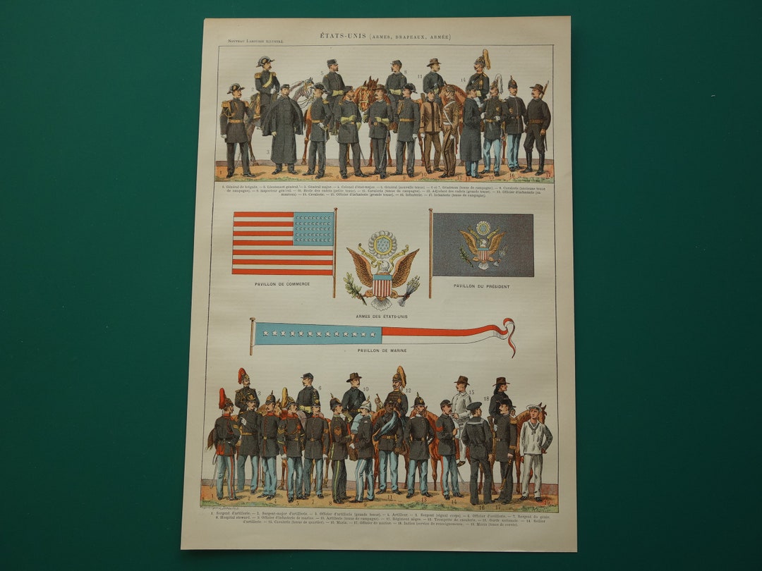 Old Print of US Army Uniforms Original Antique Pictures of Pre WWI ...