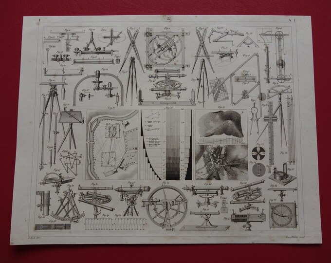 175 Year Old Pictures of Trigonometry 1849 Antique Print About Surveyor ...