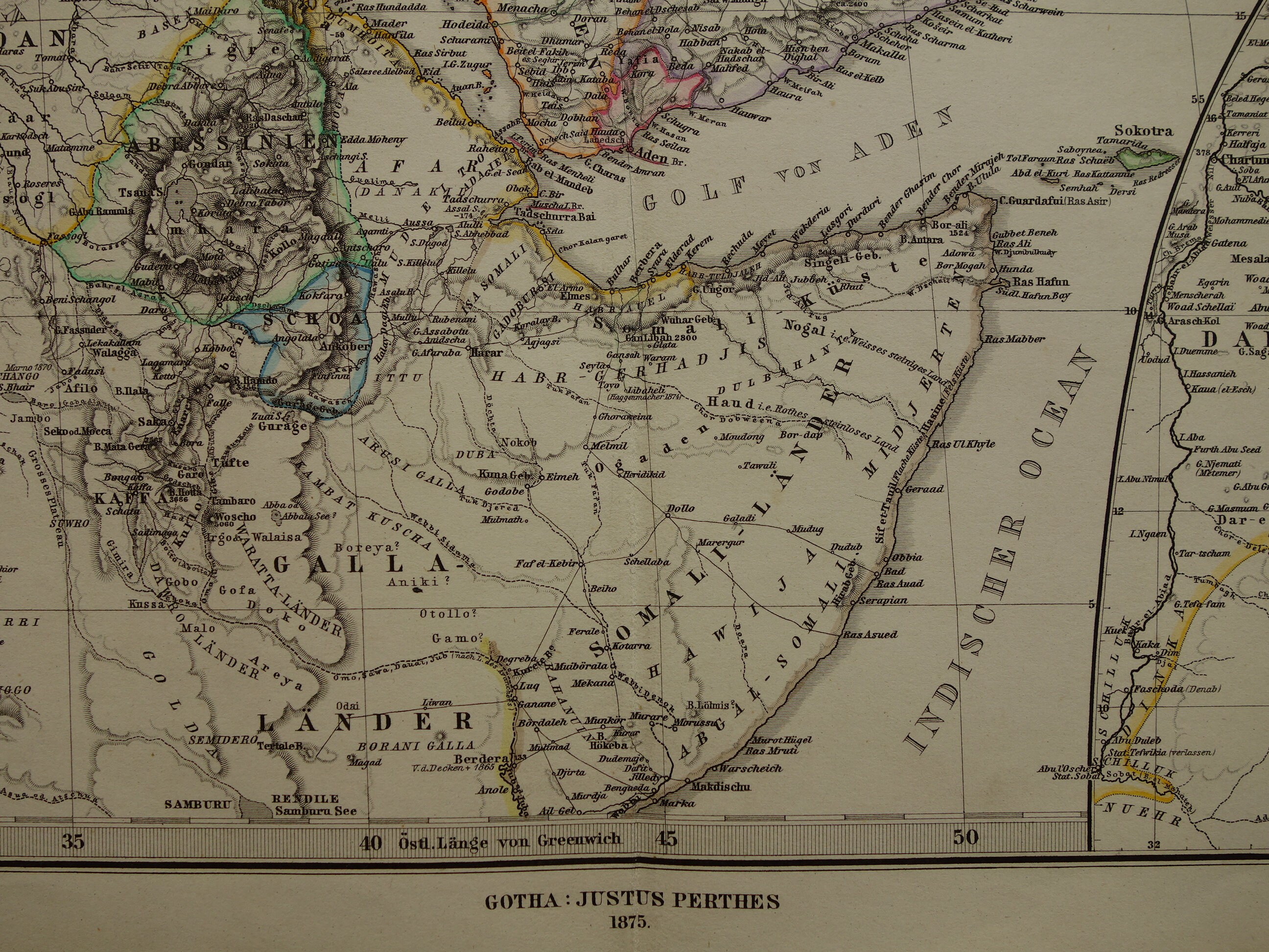 Large 1875 Map of Saudi Arabia Beautiful Original Hand-colored Old ...
