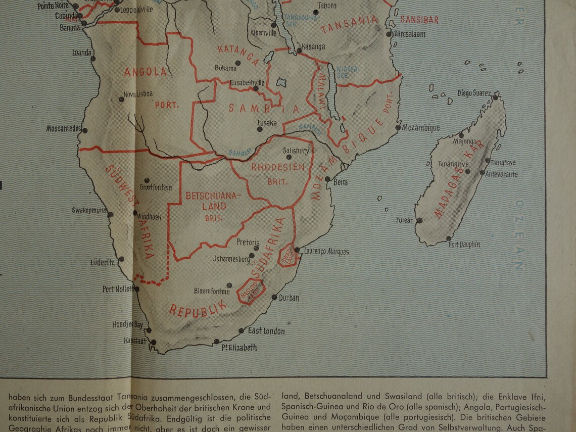 1965 AFRICA Old Map of Africa LARGE Map Poster About African Continent ...