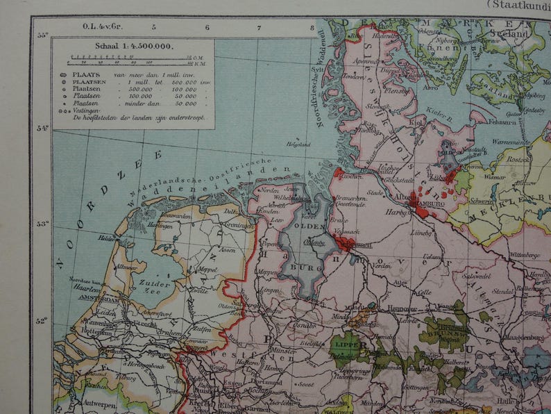 GERMANY Old Map of Germany 1907 Antique Detailed Map German Empire ...