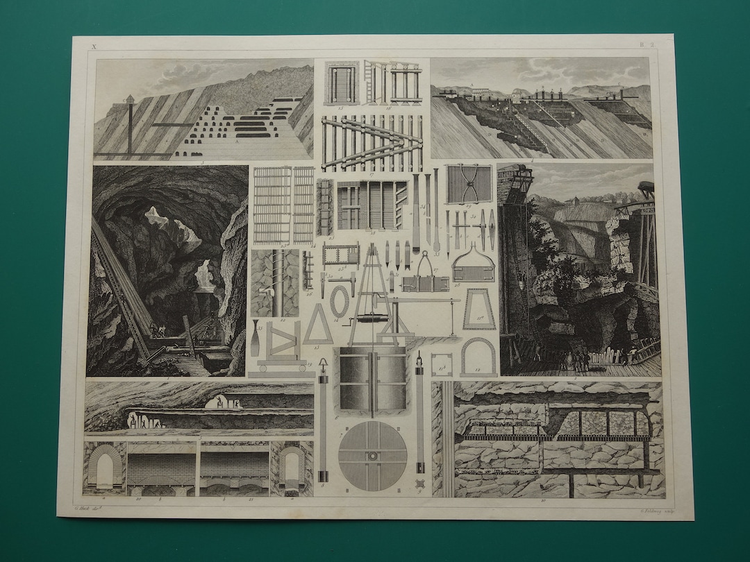 Mining Mine Shaft Pictures of Tunnels 1851 Old Print About Tunneling ...