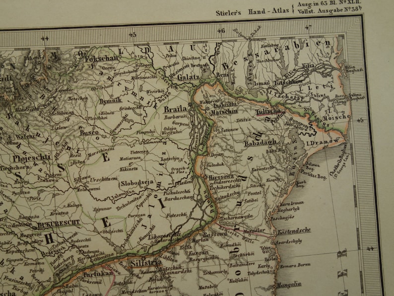 Original 1859 Map of European Turkey Hand-colored Old Print About ...