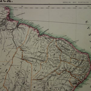 Large Vintage Map of BRAZIL Original 1874 Antique Poster of Central ...