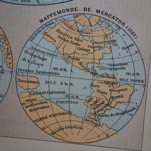 Old World Map 1902 Original Antique French Double Hemisphere Worldmap ...