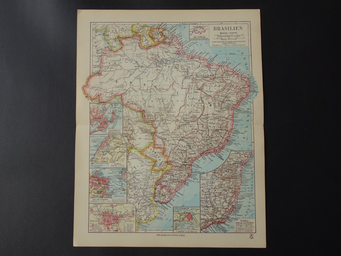 Old Map of Brazil 1928 Original Vintage Print About Brazil | Etsy
