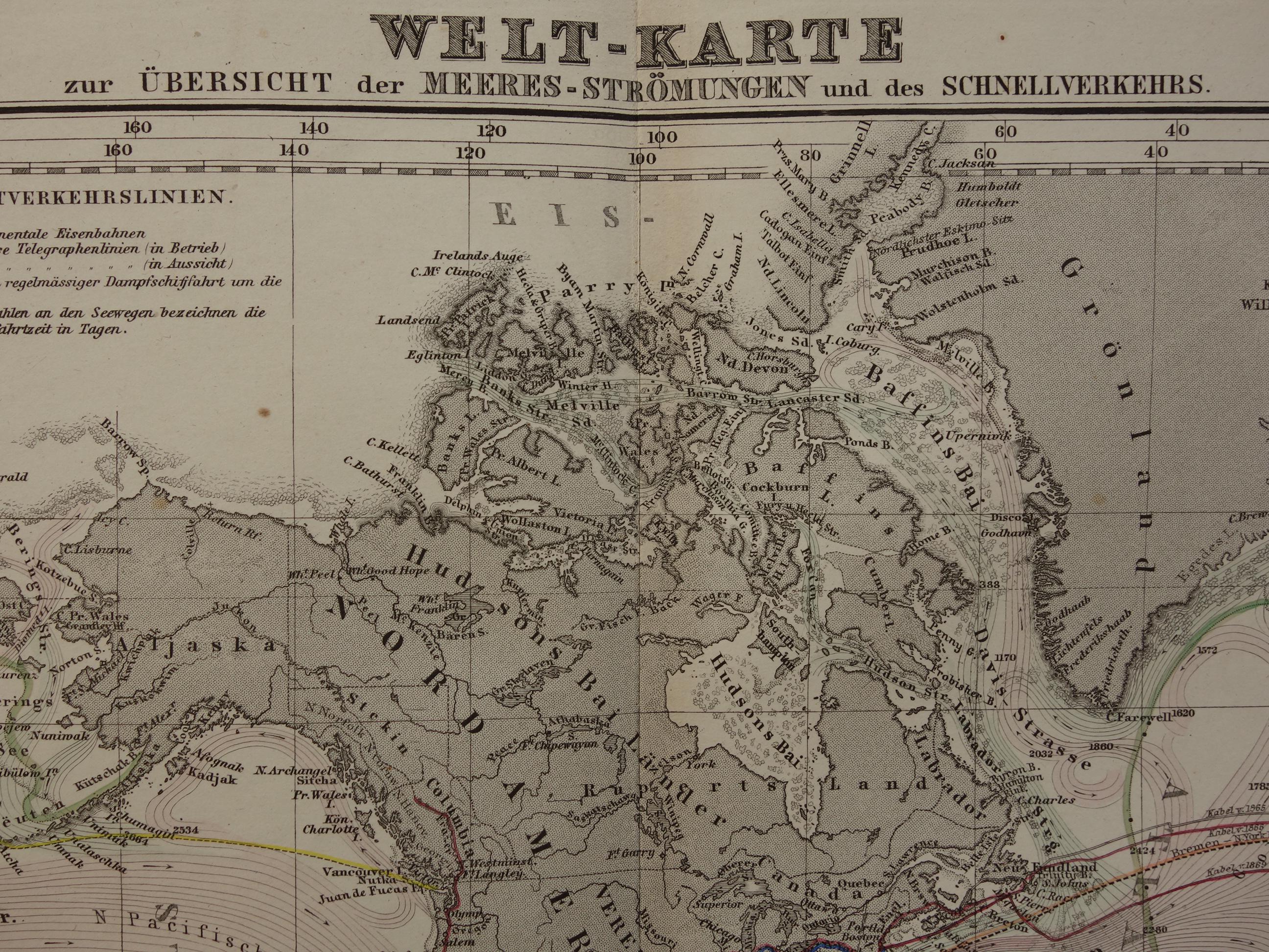 WORLD MAP Antique Worldmap Beautiful Original 1880 Transport World Maps ...