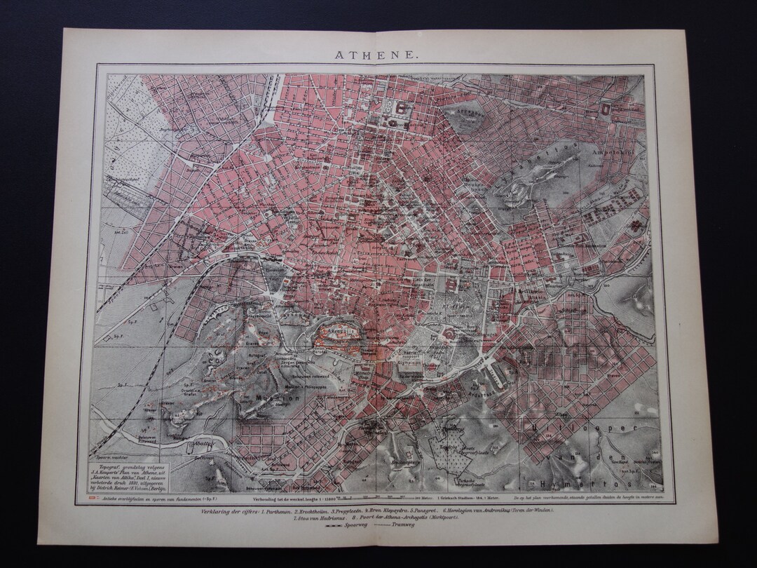 ATHENS Old Map of Athens Greece 1905 Original Antique Dutch Print of A ...