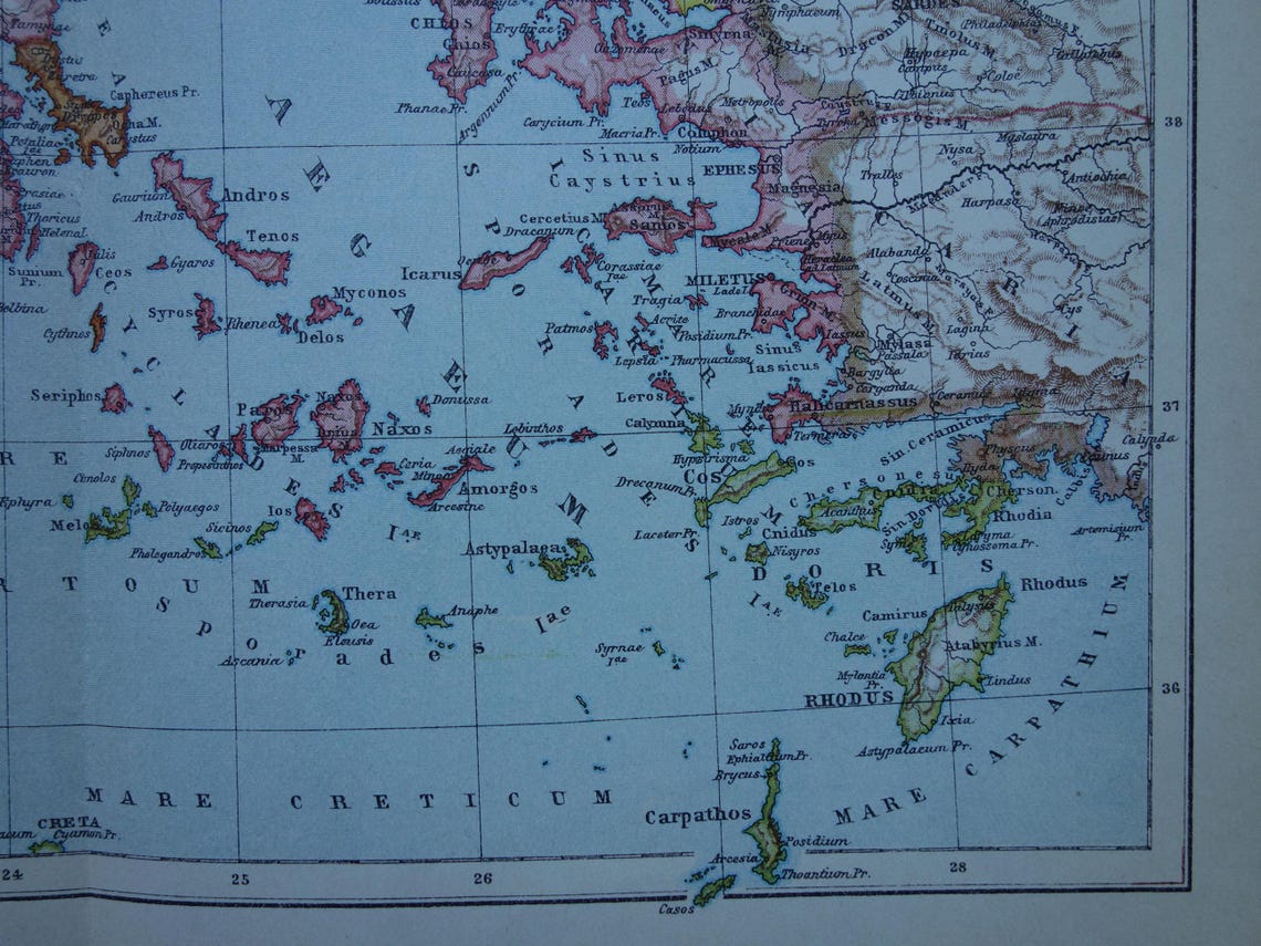 1917 GREECE Old Map of Greece in Antiquity - Original Detailed Dutch ...
