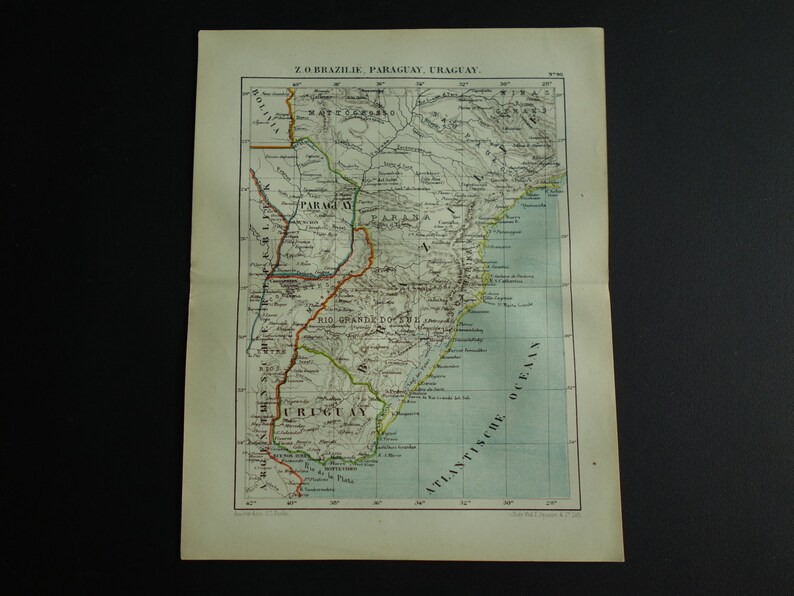 BRAZIL Old Map of Brazil 1882 Original Antique Dutch Print | Etsy