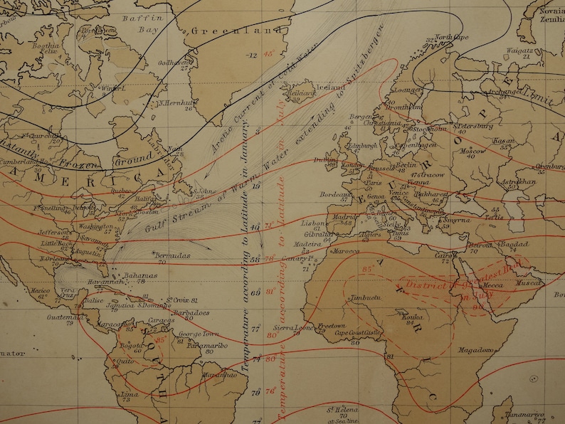 Old World Climate Map of Average Temperature 1879 Original - Etsy