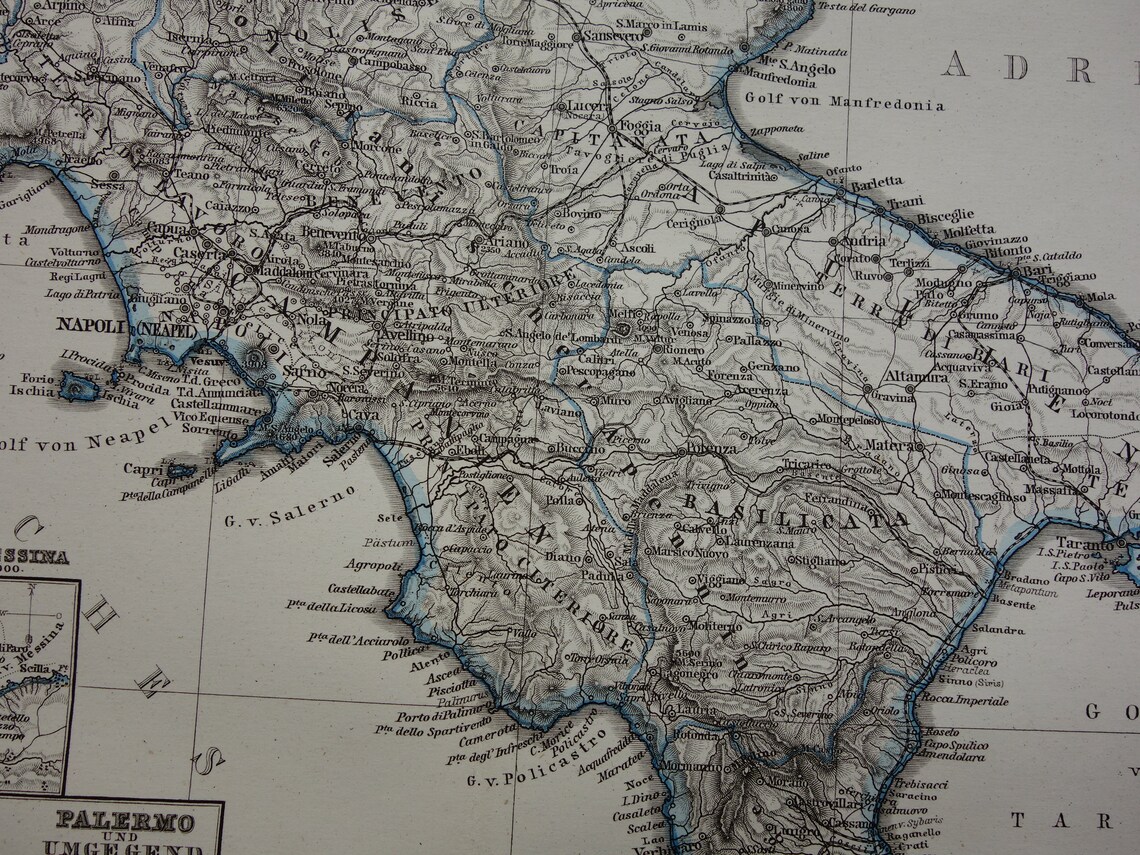 ITALY Old Map of Italy 1877 Original Antique Print About - Etsy