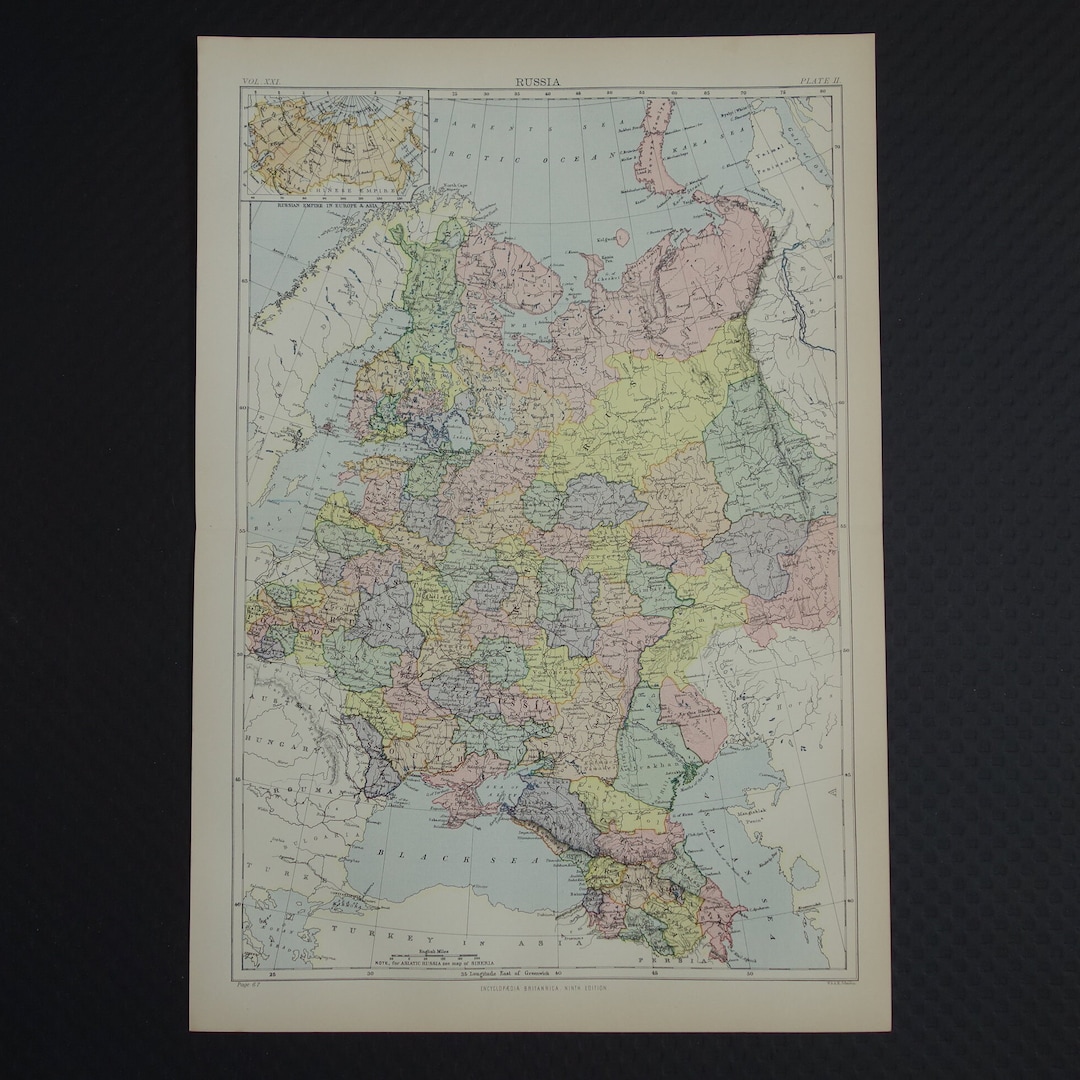 RUSSIA Old Map of European Russia 1886 Original Antique English Print ...