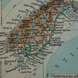 Old Vintage Map of New-zealand in 1937 Colorful Dutch Retro Print ...