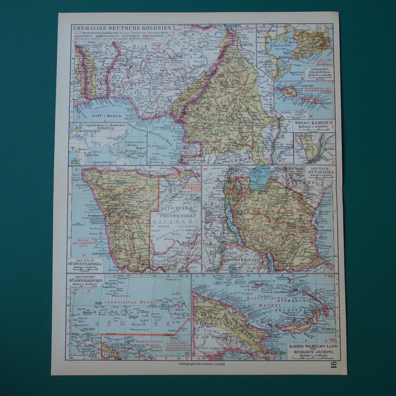 Old Map of German Colonies 1928 Vintage Poster of Germany Former Colony ...