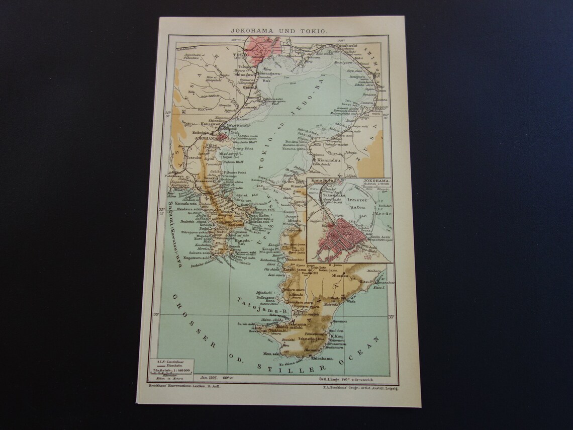 TOKYO Old Map of Tokyo Greater Area 1905 Antique Yokohama City - Etsy