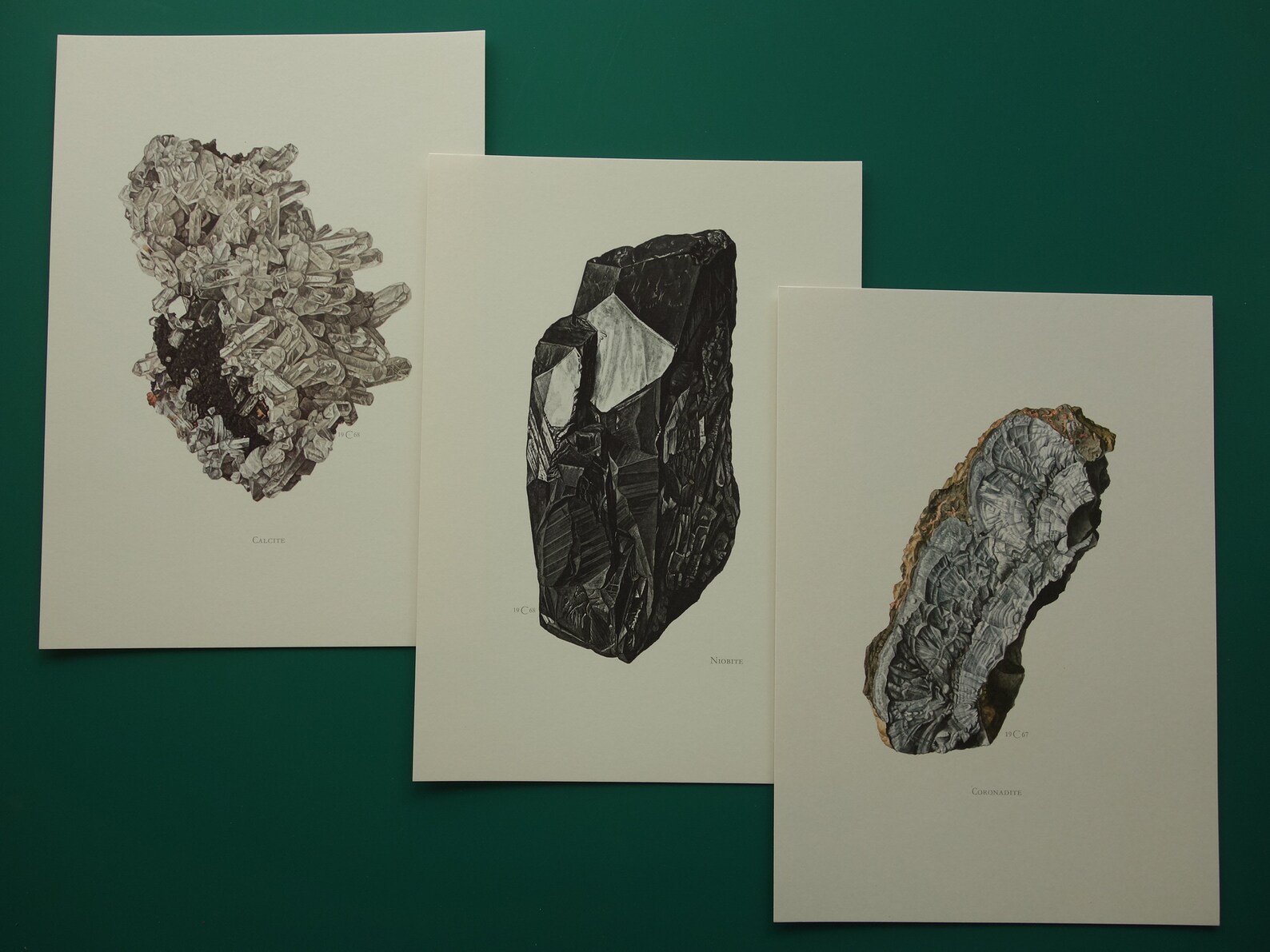 Vintage Mineral Print Set 3 Matching Prints of Minerals Stone Rocks ...