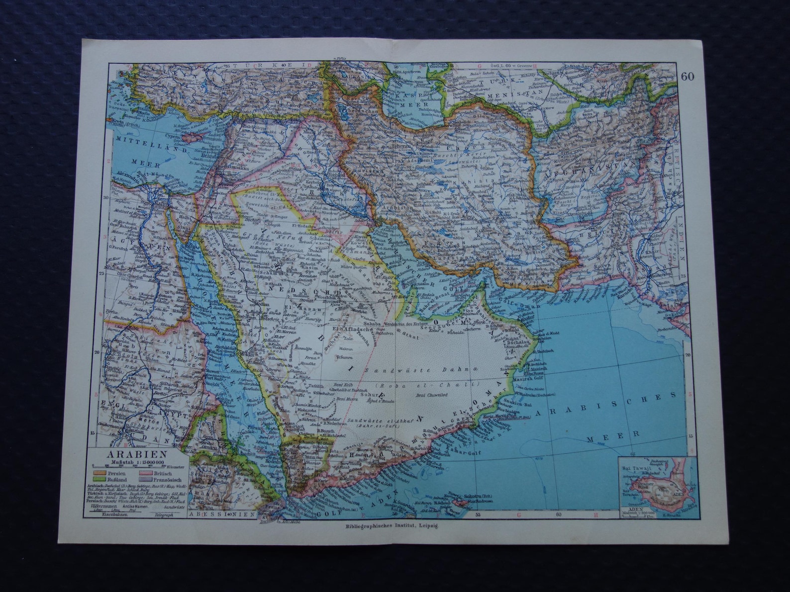 Old Map of Saudi Arabia 1928 Original Vintage Print About Oman Aden ...