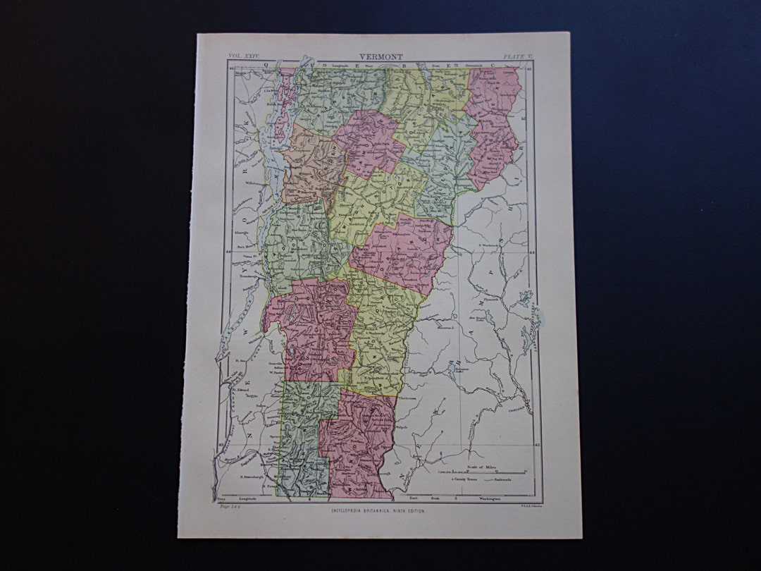Vermont Old Map of Vermont USA 1888 Original Antique Print South ...