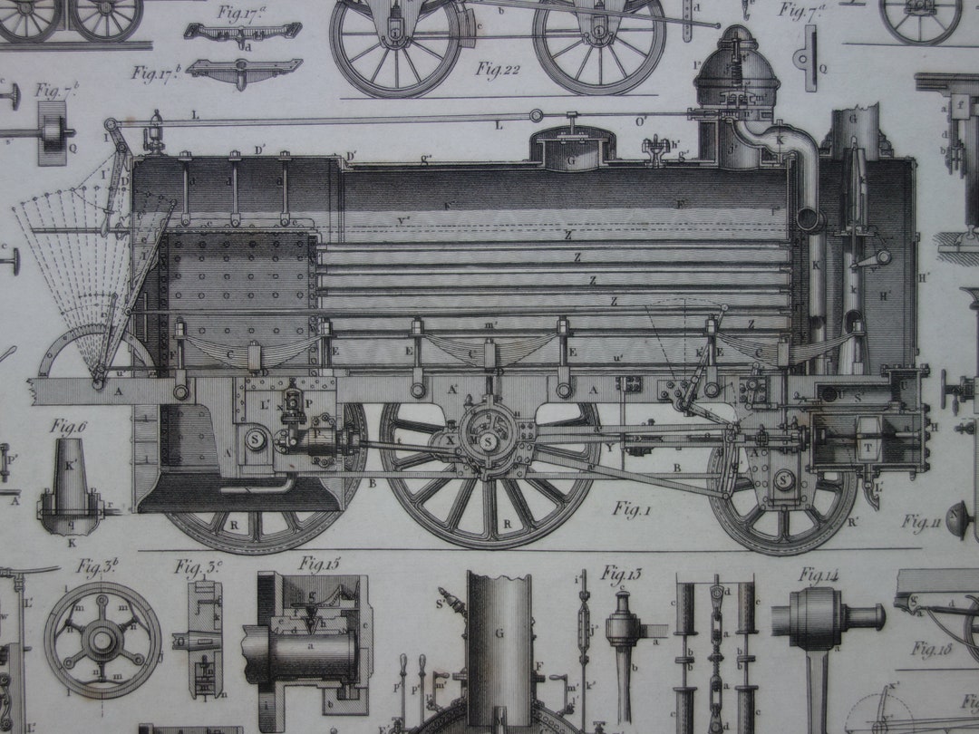 TRAINS Vintage Print 1849 Original Antique Pictures of Locomotive ...