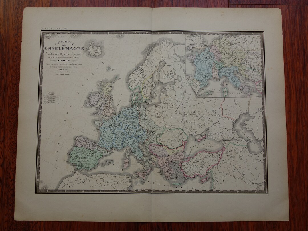 Europe Antique History Map Large 145 Years Old Print Continent in 8th ...