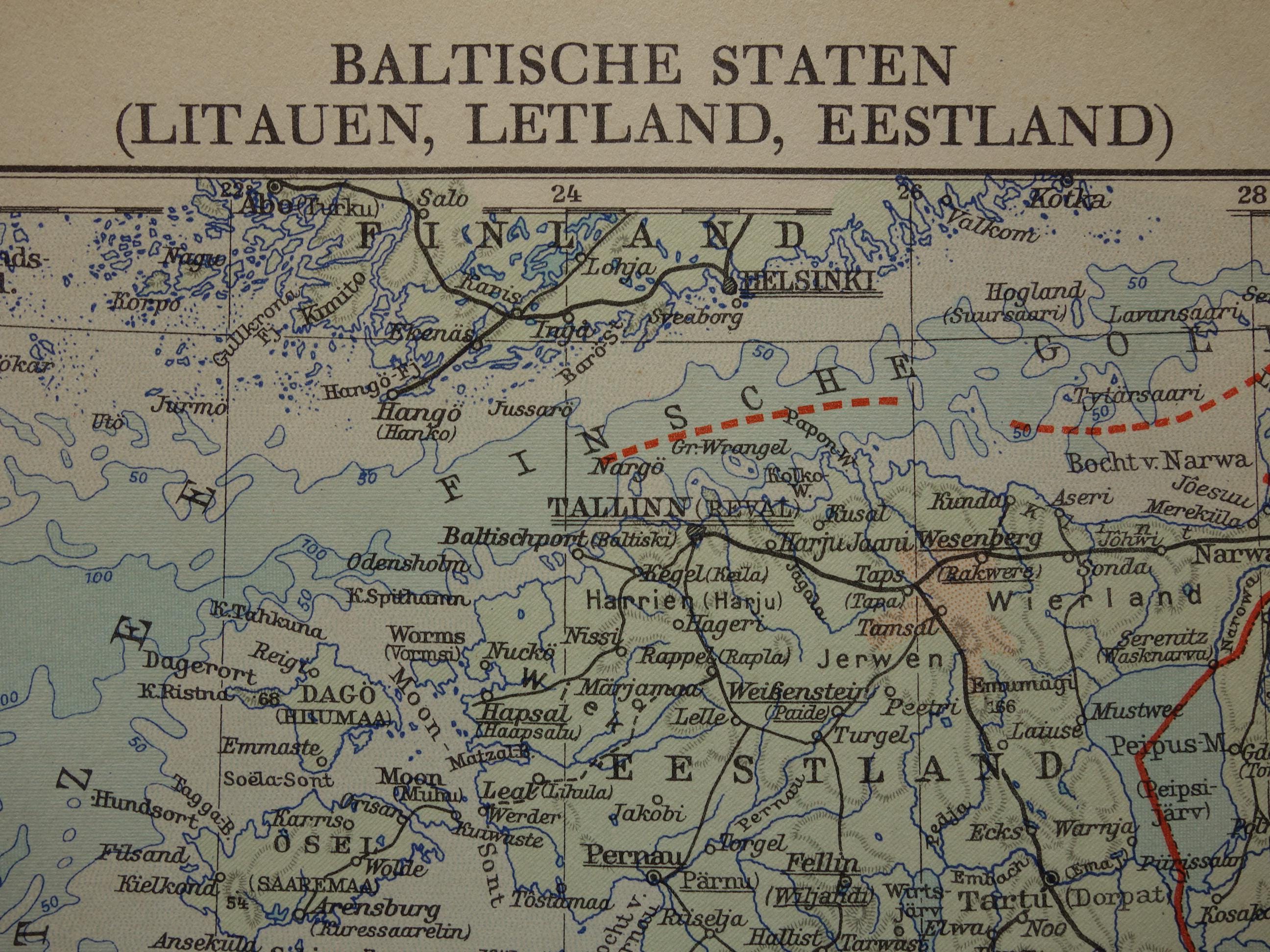 BALTIC STATES Map 1936 Old Print Map About Estonia Latvia Lithuania ...