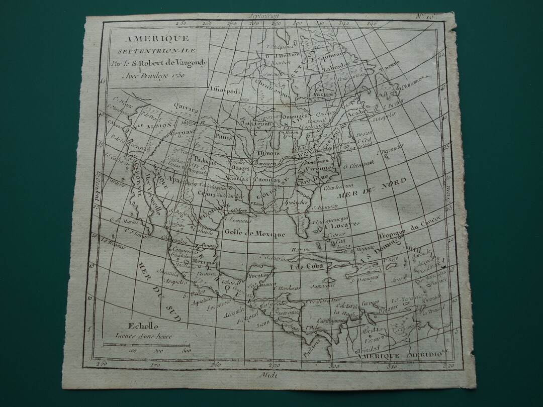 NORTH America Old Map of the USA 1793 Original French Print USA Canada ...