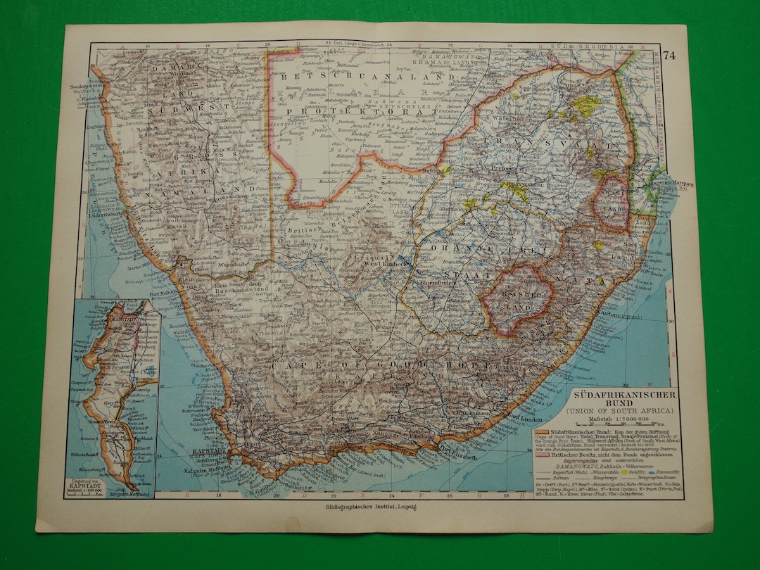 Old Map of South Africa - 1928 Vintage Print Poster About Namibia ...