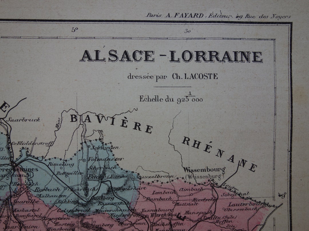 Original 1877 Old Map of Alsace Lorraine Antique French Print - Etsy