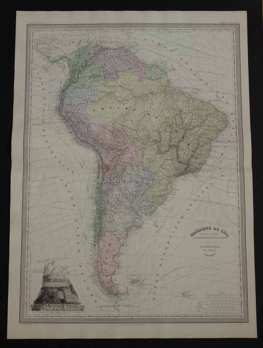 South America Map LARGE 1880 Beautiful Antique Hand Colored Original ...
