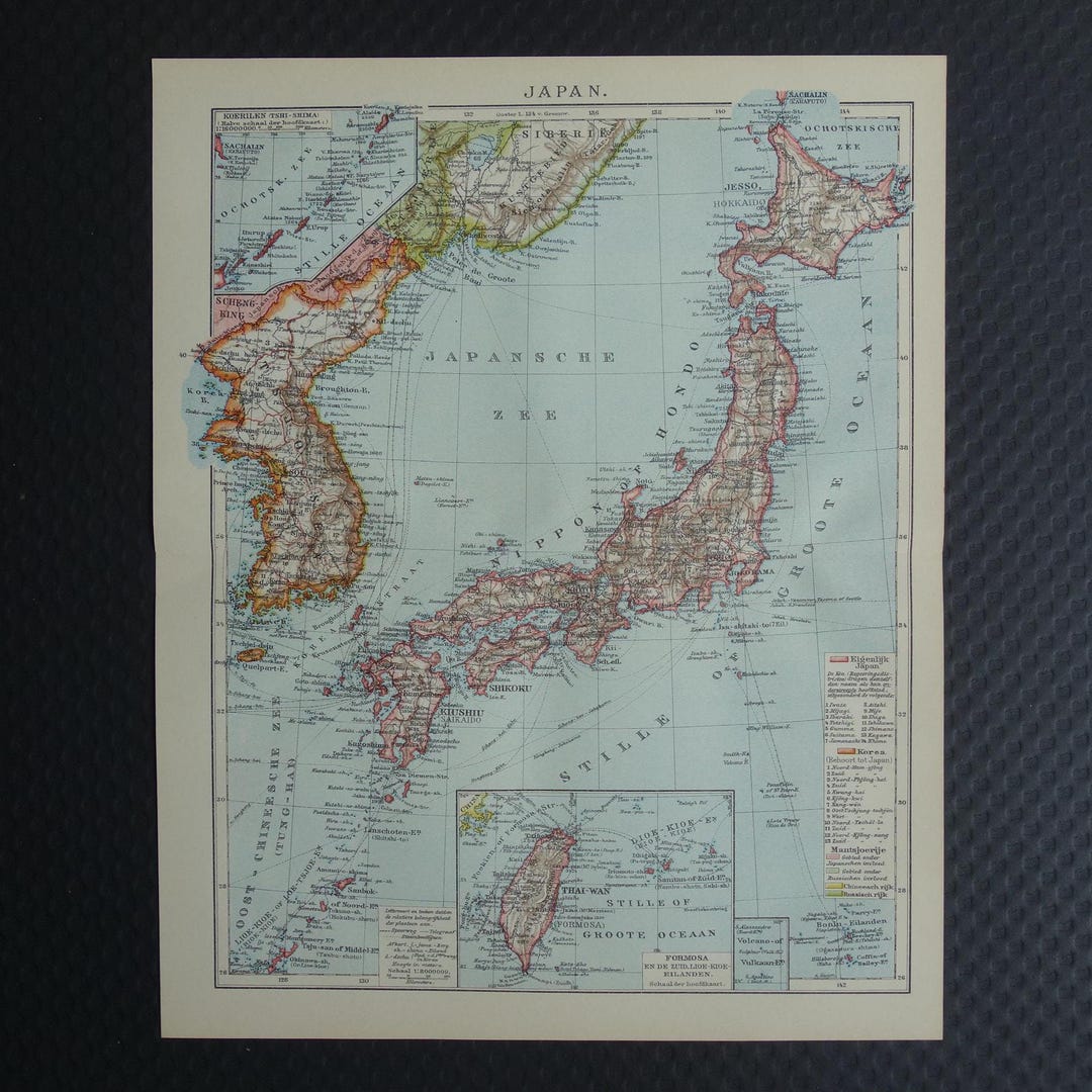 JAPAN Old Map of Japan and Korea 1918 Original Vintage Map About Tokyo ...