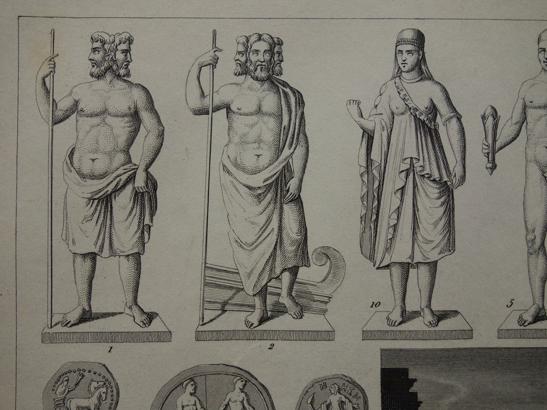 170+ Years Old Print of Roman Gods Antique Illustration Ancient Rome ...