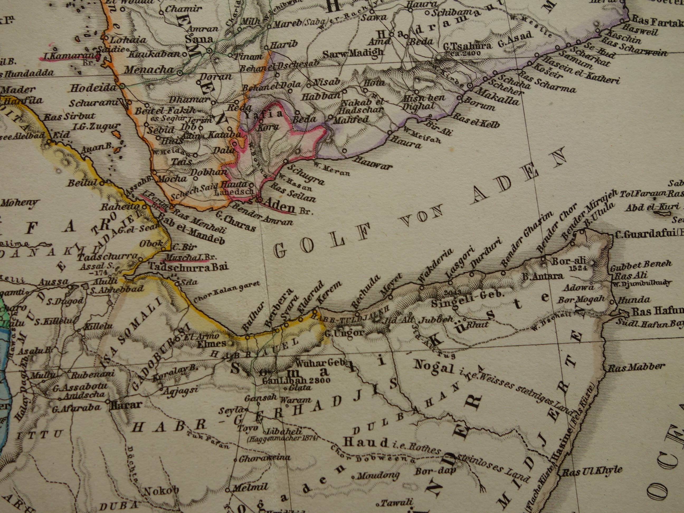 Large 1875 Map of Saudi Arabia Beautiful Original Hand-colored Old ...