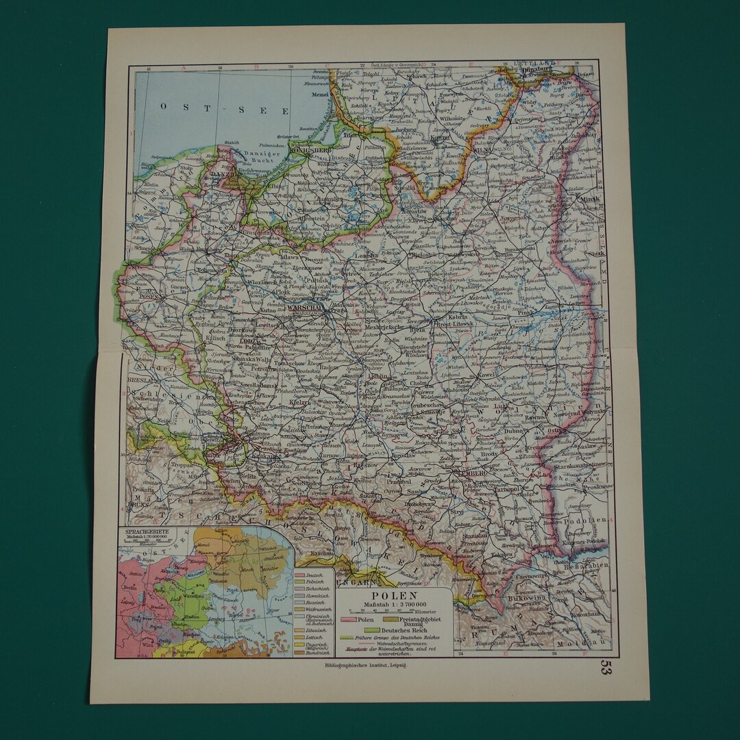 Old Map of Poland 1928 Original Vintage Print About Warsaw - Etsy Hong Kong