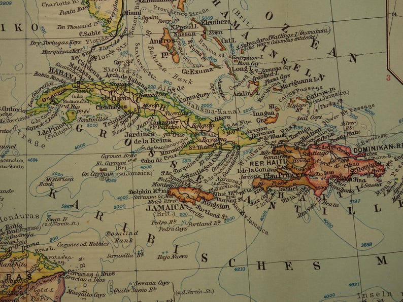 Old Map of Middle America 1931 Original Vintage Print Caribbean ...