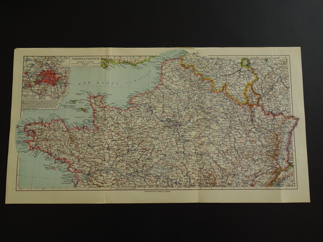 FRANCE Old Map of Northern France Original 1926 Vintage Print - Etsy