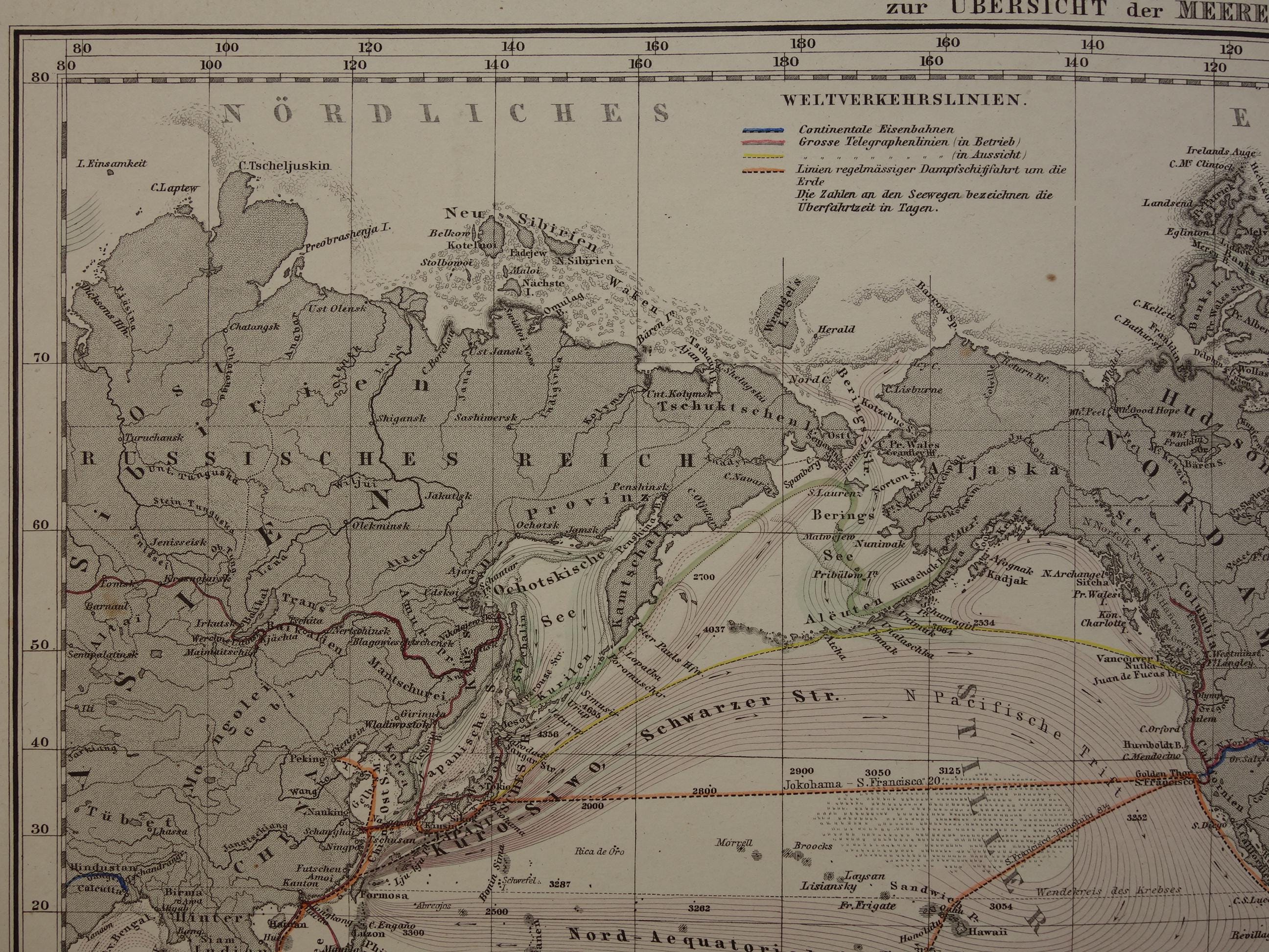 WORLD MAP Antique Worldmap Beautiful Original 1880 Transport World Maps ...