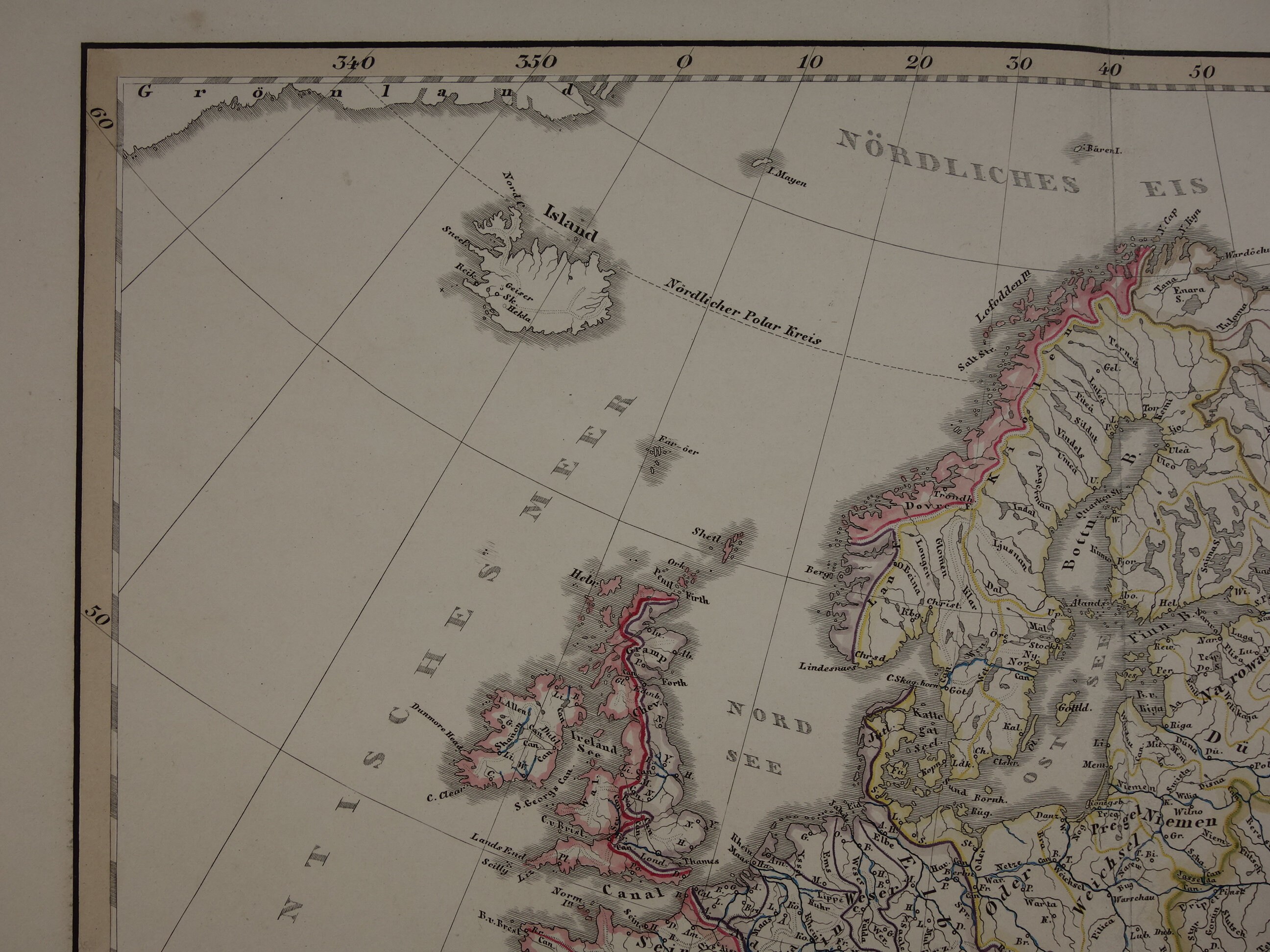 EUROPE Antique Geology Map of Europe - Beautiful Original 1859 Hand ...