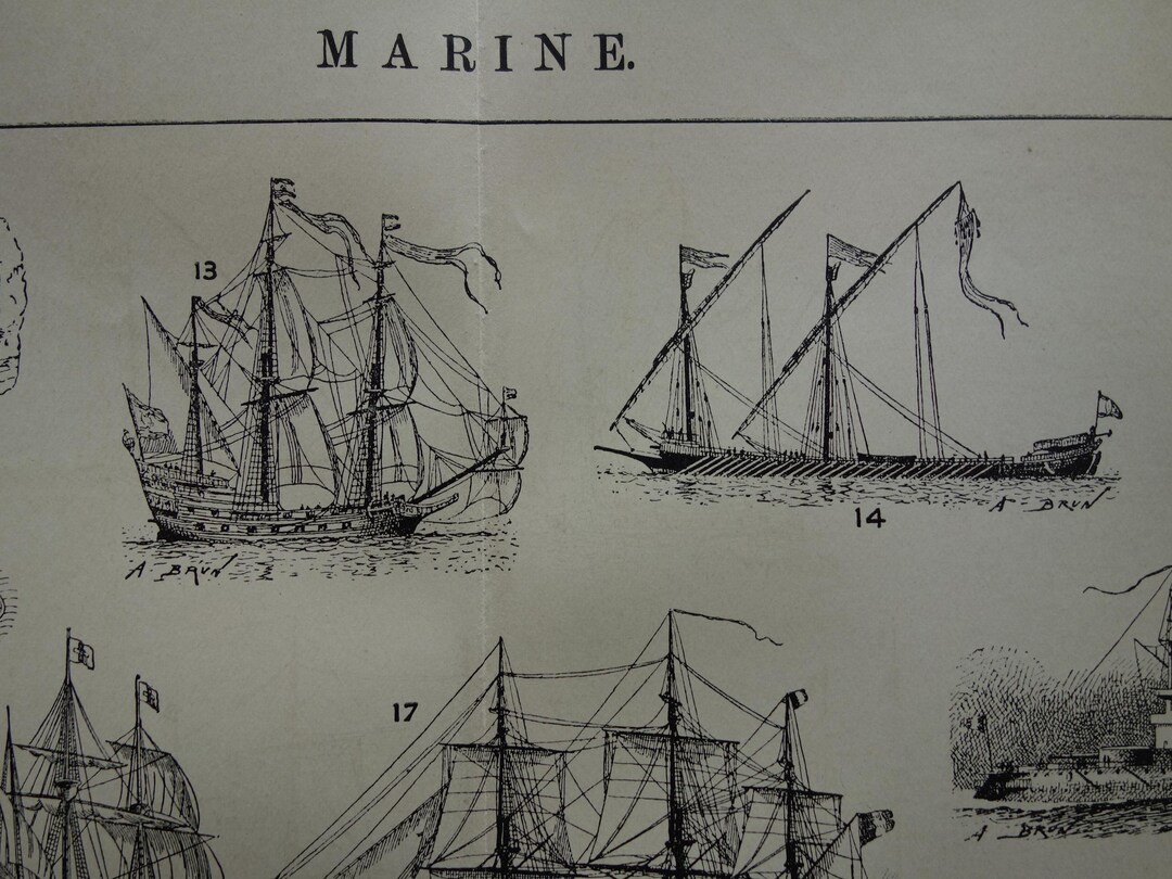 NAVAL SHIPS Old Print With Pictures of Classic Ship Design - 1909 ...