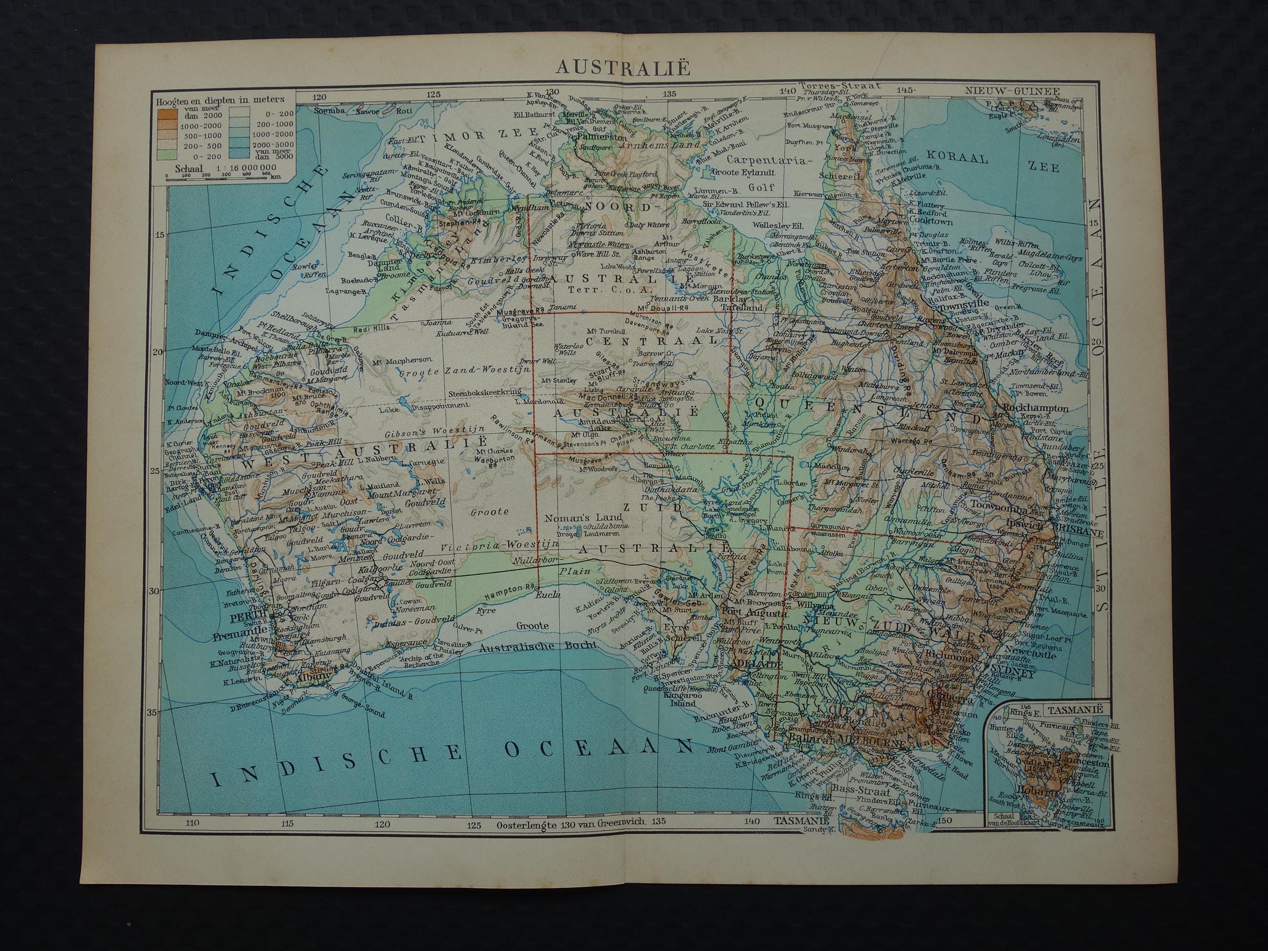 AUSTRALIA Old Map of Australia 1933 Vintage Dutch Print Detailed Maps ...