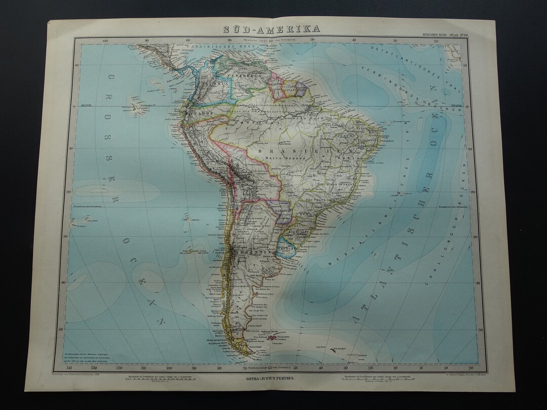 Antique Map of South America 1886 Original Hand-colored Maps of South ...