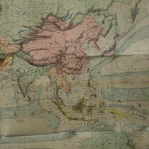 LARGE Antique World Map 1876 - Big Old Worldmap - DAMAGED - Planisphere ...