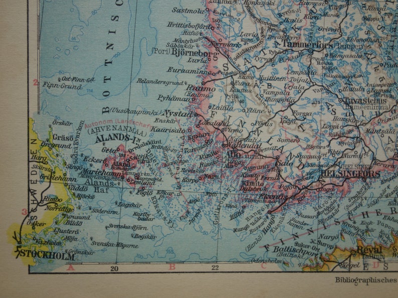 Old Map of Finland Original 1928 Antique Print About Helsinki - Etsy