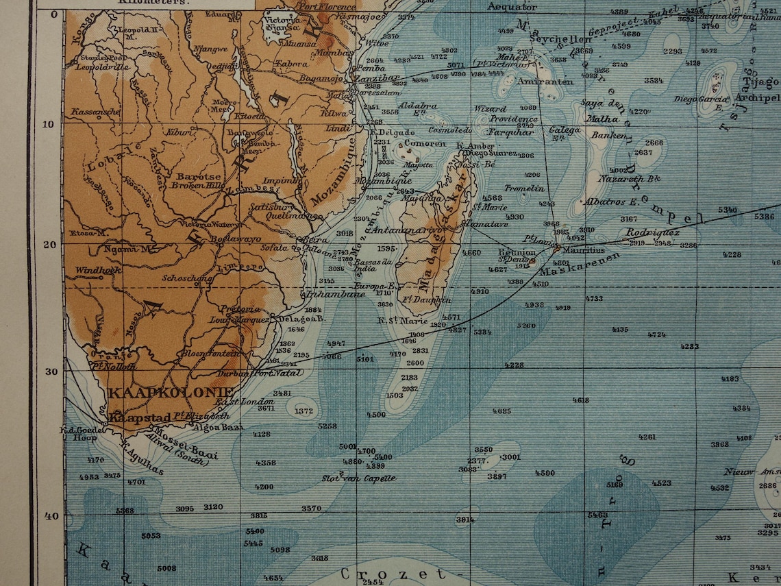 Old Sea Map of Indian Ocean 1918 Original Dutch Antique Chart About ...