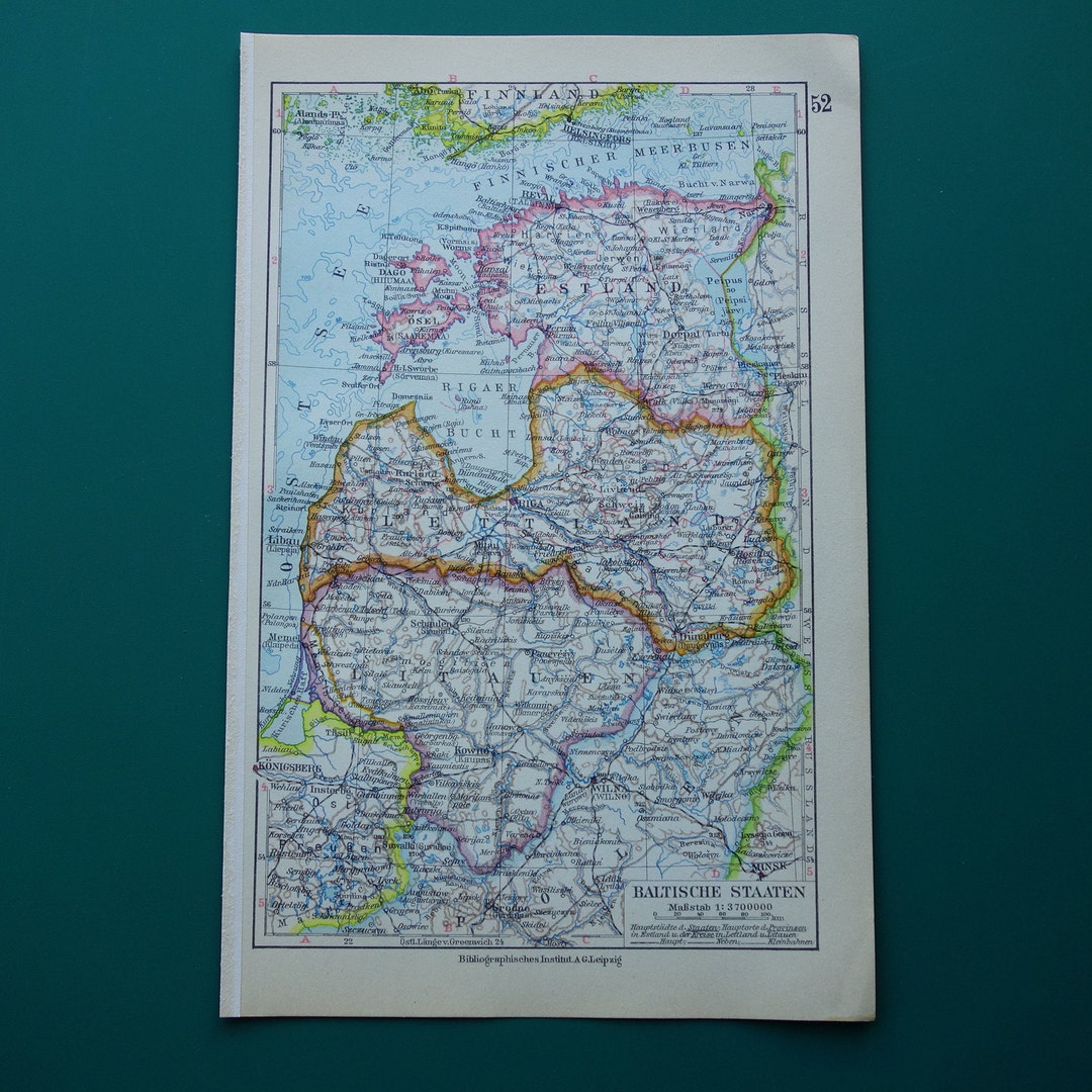 BALTIC STATES Map 1931 Old Antique Print Map About Estonia Latvia ...